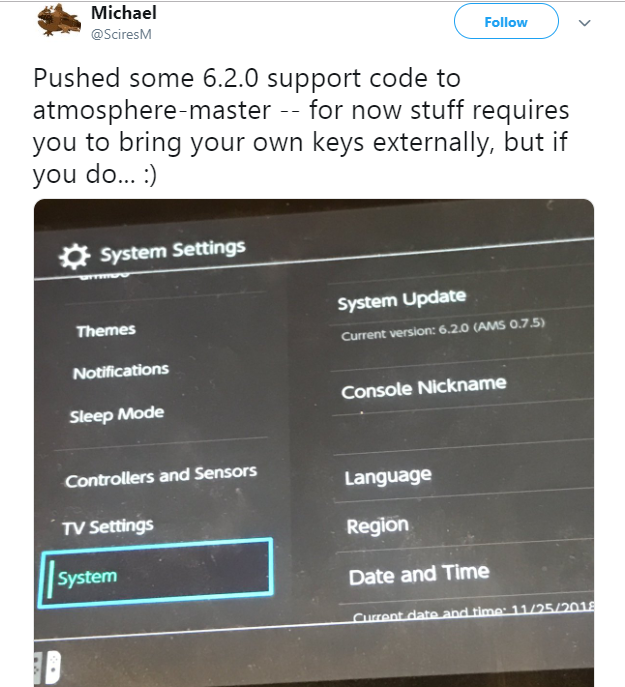 Switch news: Atmosphère CFW being updated with support for FW 6.2.0 ...